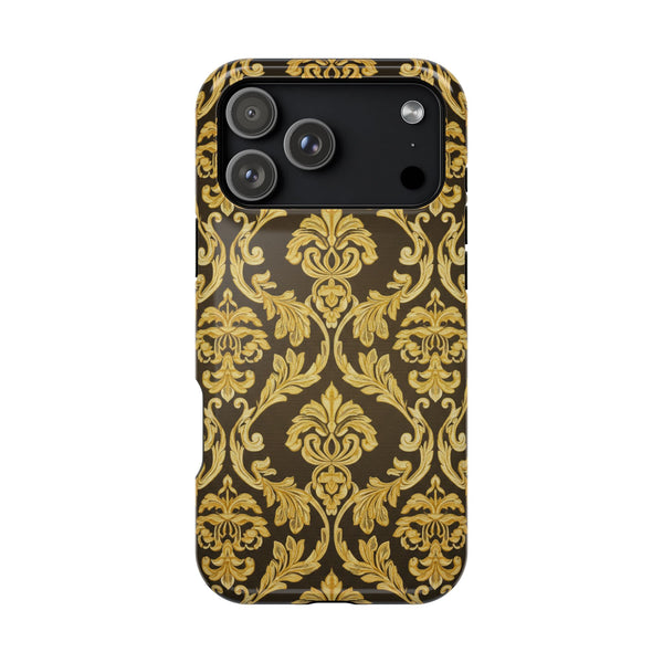 Gold Damask Magnetic Impact-Resistant iPhone Case with MagSafe Compati ...