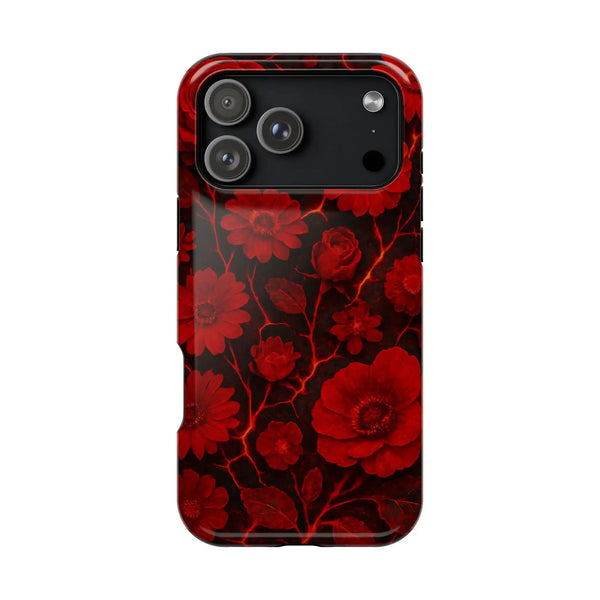 Melted Lava Dark Red Floral iPhone Case — MagSafe Compatible - Shamo's