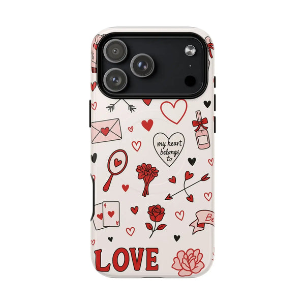 Romantic Love Doodle Tough iPhone Case ("LOVE", hearts, roses) – Shamo's